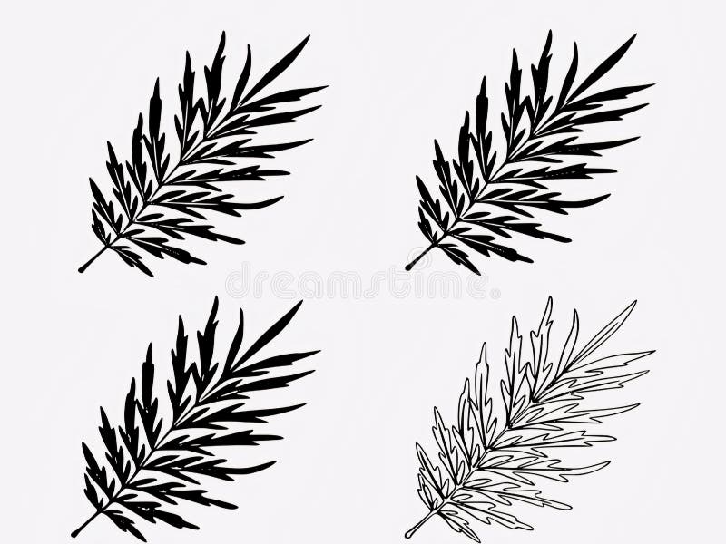 Set of Drawn Tree Leaves in Vector Stock Illustration - Illustration of ...