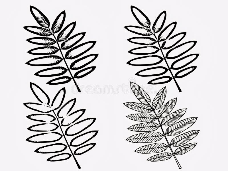 Set of Drawn Tree Leaves in Vector Stock Illustration - Illustration of ...