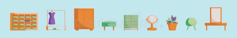 Set of Dressing Room Cartoon Icon Design Template with Various Models ...