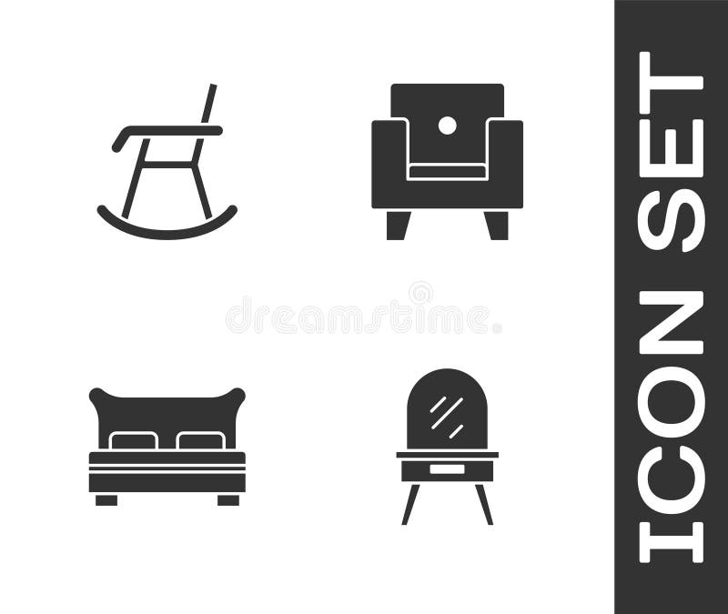 Set Dressing Table, Armchair, Big Bed and Icon. Vector Stock Vector ...