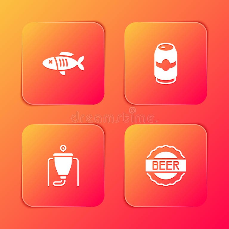 Set Dried Fish, Beer Can, Brewing Process and Bottle Cap with Beer Icon ...
