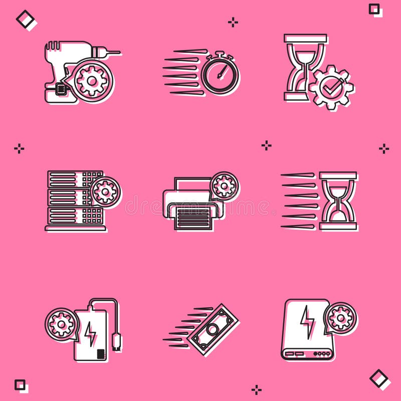 Set Drill Machine Setting, Stopwatch, Hourglass, Server, Printer and ...