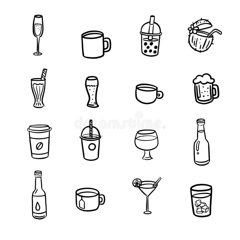 Set of Drink Doodle Hand Drawing Stock Vector - Illustration of menu ...