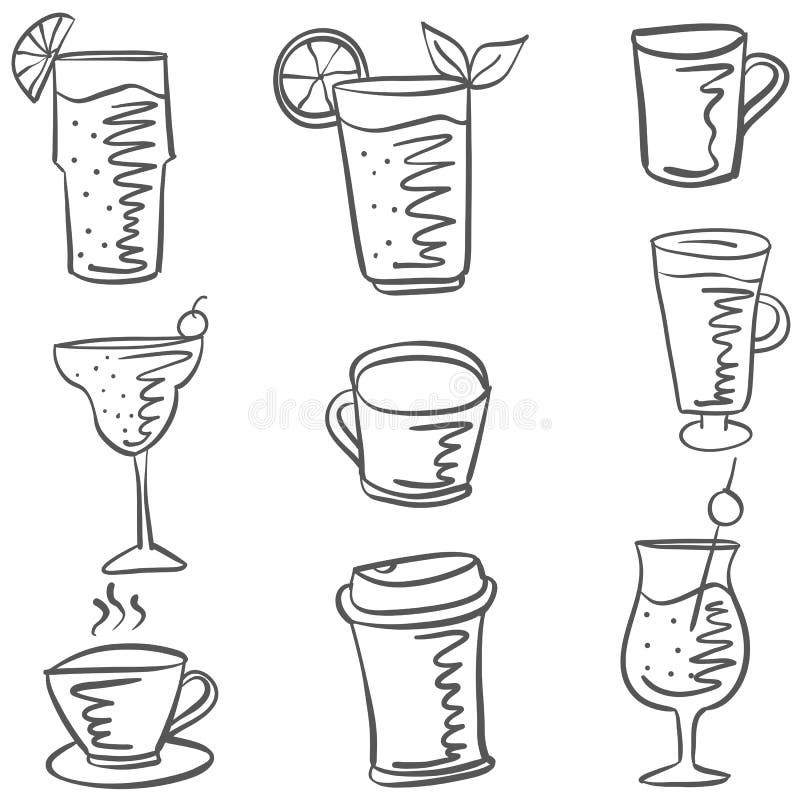 Set Drink Various of Doodles Stock Vector - Illustration of champagne ...