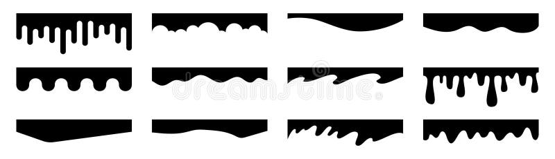 Set of Dripping and Wavy Edges in Black Silhouette Design Patterns ...