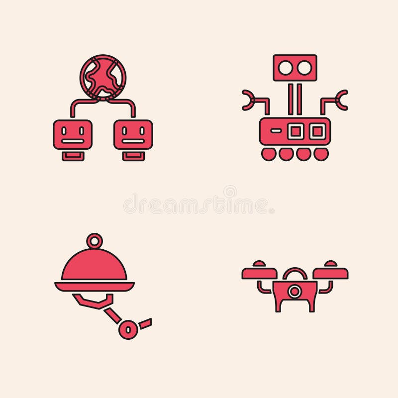 Set Drone, Artificial Intelligence, Robot and Waiter Robot Icon. Vector ... Set Drone, Artificial Intelligence, Robot and Waiter Robot Icon. Vector ...