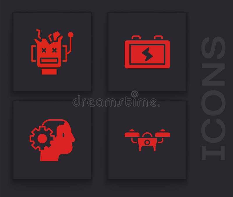 Set Drone, Broken Robot, Battery and Humanoid Icon. Vector Stock Vector ... Set Drone, Broken Robot, Battery and Humanoid Icon. Vector Stock Vector ...