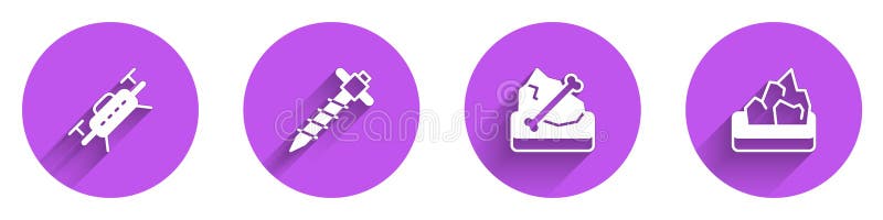 Set Drone, Construction Jackhammer, Archeology and Ore Mining Icon with ...