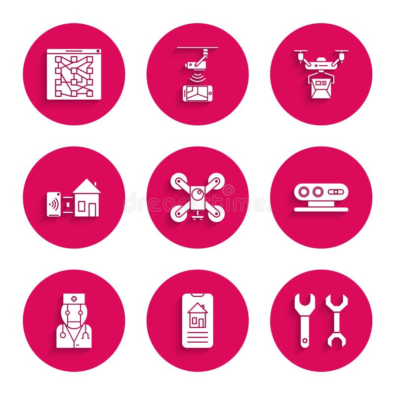 Set Drone Flying with Action Camera, Smart Home, Spanner, 3d Scanning System, Robot Doctor ...