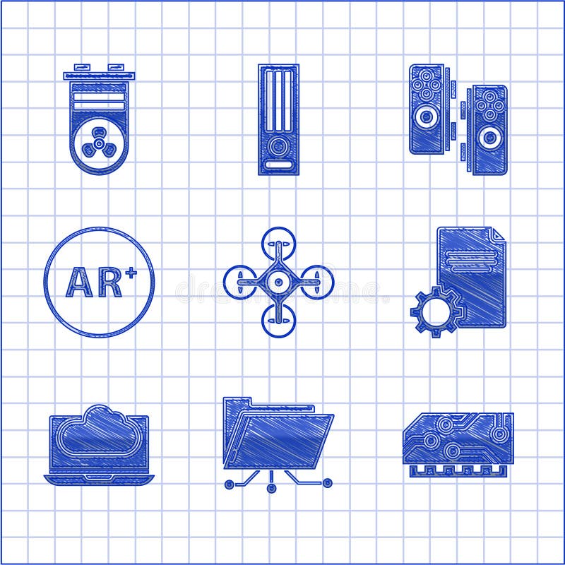 Set Drone, Folder and Lock, RAM, Random Access Memory, File Document, Cloud Technology Data ...