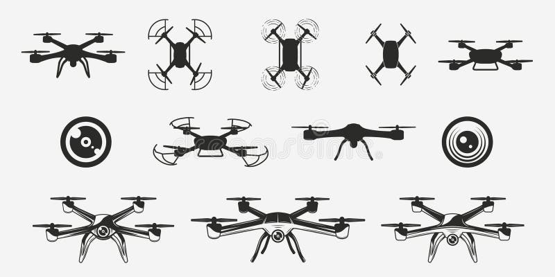 Set of 12 Drone Icons Isolated on White Background. Stock Vector ...