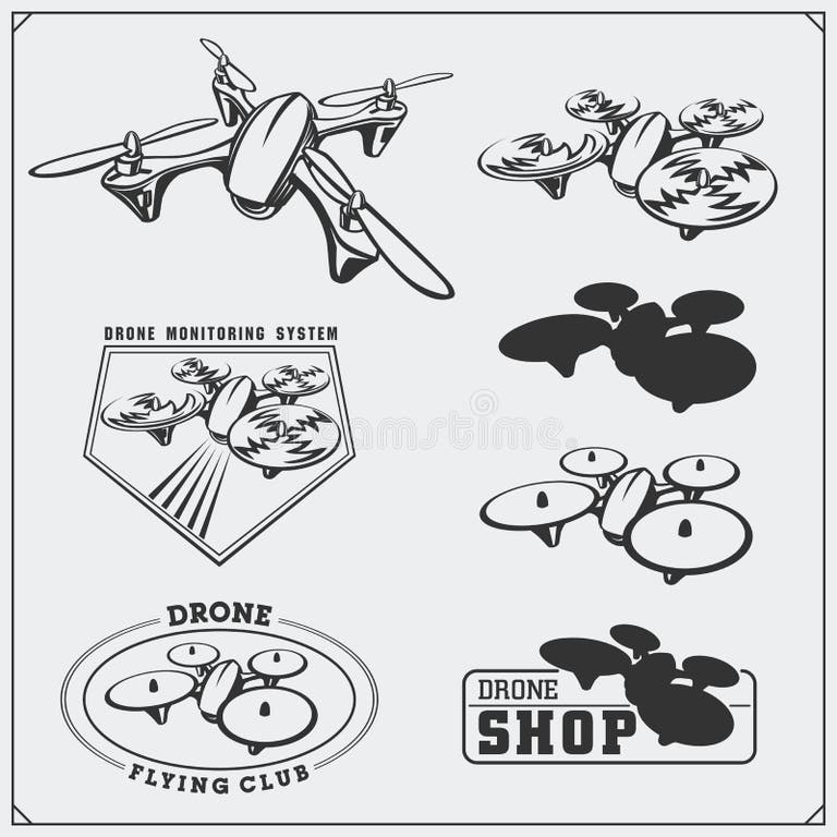 Set of Drone Labels, Badges, Emblems and Design Elements. Stock Vector ...