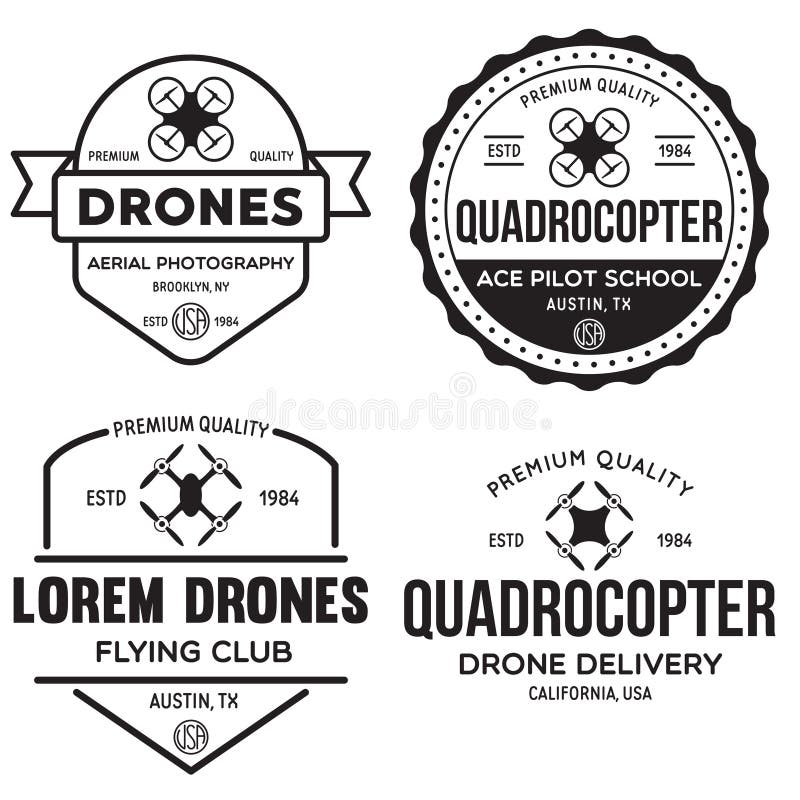 Set of Drone Logos, Badges, Emblems and Design Elements. Quadrocopter ...