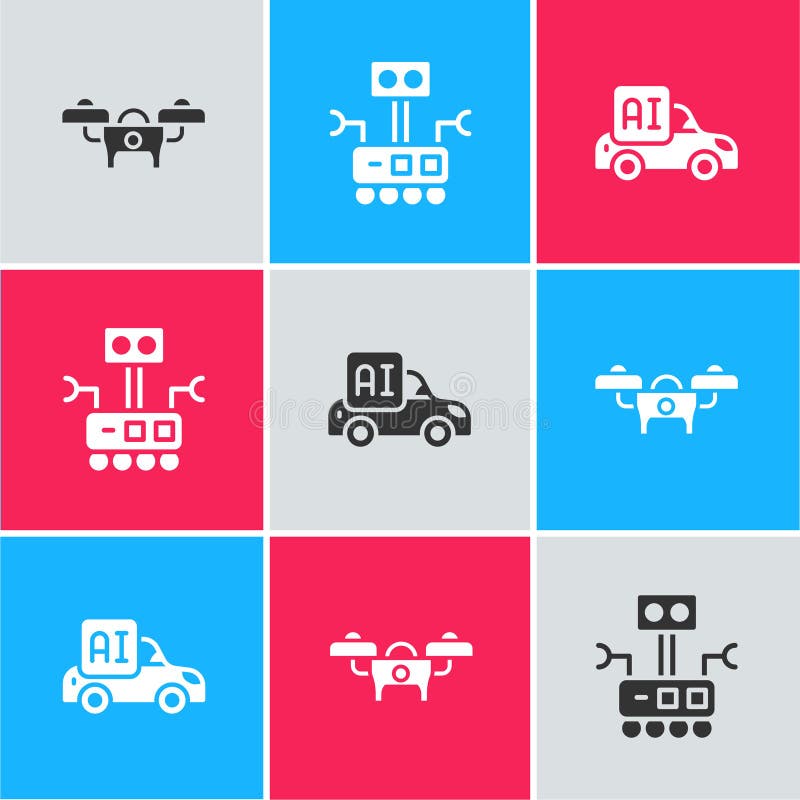 Set Drone, Robot and Autonomous Smart Car Icon. Vector Stock Vector ... Set Drone, Robot and Autonomous Smart Car Icon. Vector Stock Vector ...
