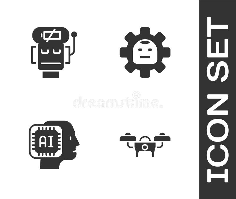 Set Drone, Robot Low Battery Charge, Humanoid Robot and Icon. Vector ... Set Drone, Robot Low Battery Charge, Humanoid Robot and Icon. Vector ...