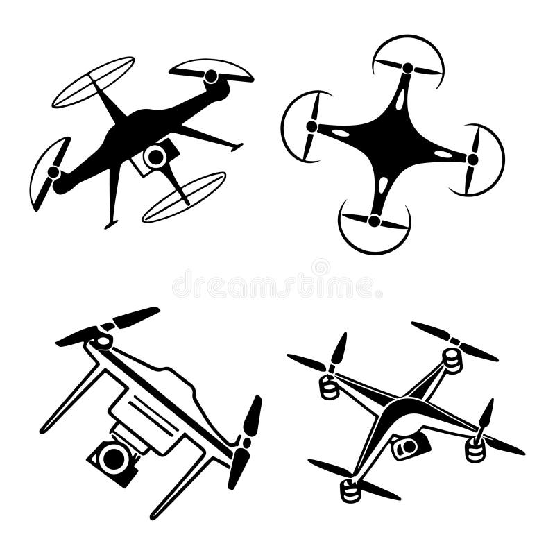 A Set of Drone Silhouette Vector Icon Stock Vector - Illustration of ...