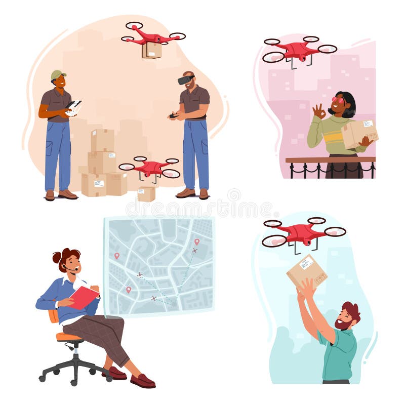 Set Drones Delivery Service, Technology of Air Transportation Goods To ...