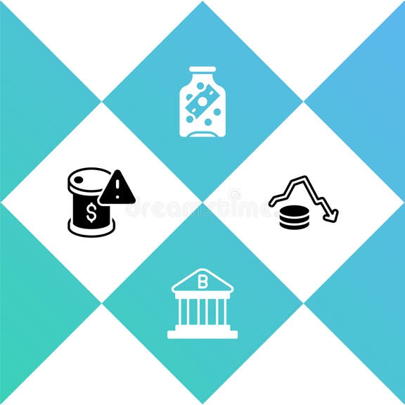 Set Drop in Crude Oil Price, Bank Building, Glass Money Jar with Coin ...