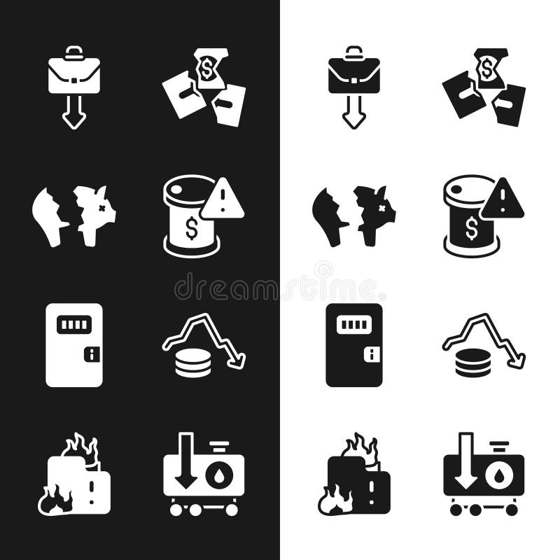Set Drop in Crude Oil Price, Broken Piggy Bank, Briefcase, Tearing Money Banknote, Prison Cell ...