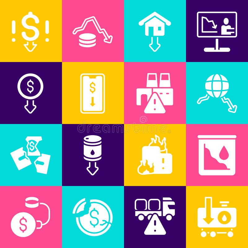 Set Drop in Crude Oil Price, Global Economic Crisis, Falling Property Prices, Mobile Stock ...