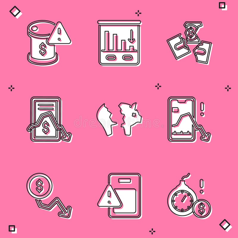 Set Drop in Crude Oil Price, Pie Chart Infographic, Tearing Money Banknote, Mobile Stock Trading ...
