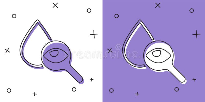 Set Drop and Magnifying Glass Icon Isolated on White and Purple ...