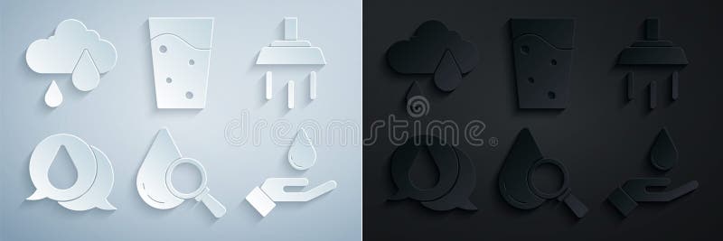 Set Drop and Magnifying Glass, Shower, Water Drop, Washing Hands with ...