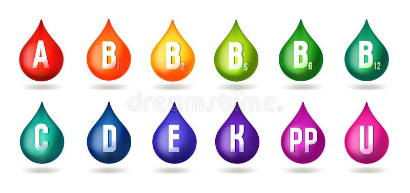 Set of Drop with Vitamins Complex. Colorful Multivitamin Design Stock ...