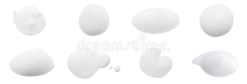 Set with Drops of Fluffy Soap Foam on White Background. Banner Design ...