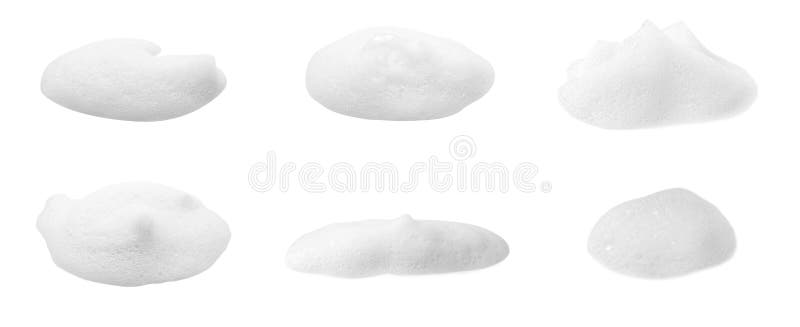 Set with Drops of Fluffy Soap Foam on White Background. Banner Design ...