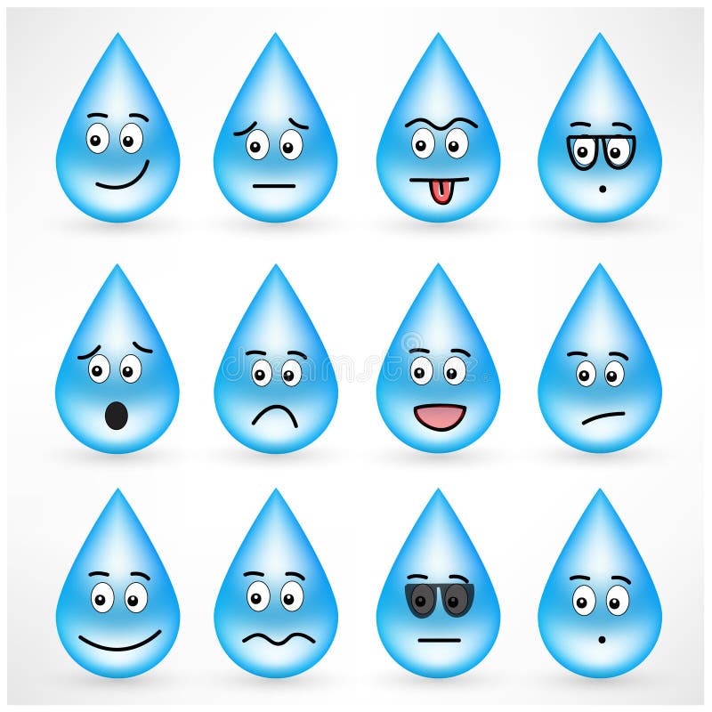 Set of Drops with Smiley Emoticon Faces Stock Vector - Illustration of ...
