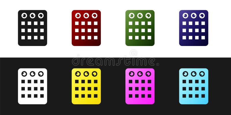 Set Drum Machine Icon Isolated on Black and White Background. Musical ...