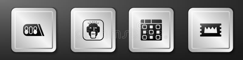 Set Drum Machine Music, Rapper, and Concert Ticket Icon. Silver Square ...