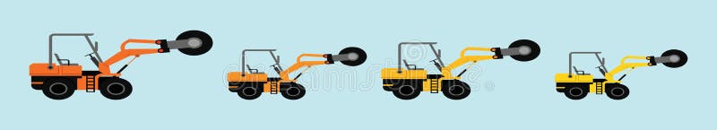 Set of Drum Steamroller Cartoon Icon Design Template with Various ...
