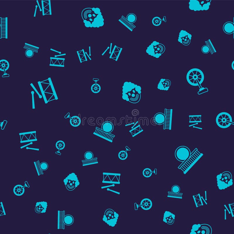 Set Drum with Drum Sticks, Unicycle, Clown Head and Roller Coaster on ...