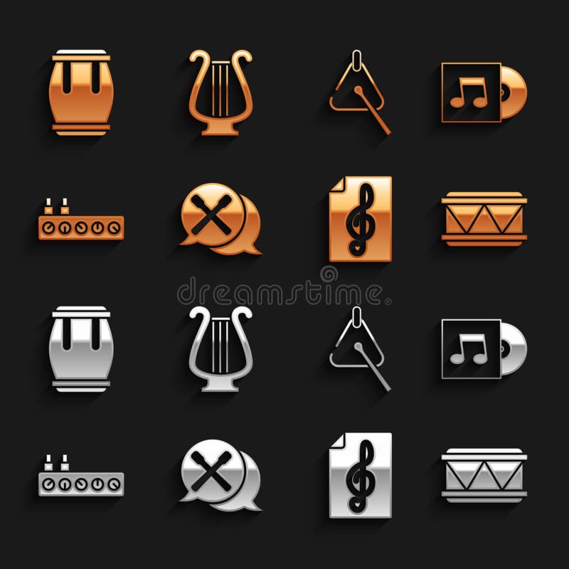 Set Drum Sticks, Vinyl Disk, Treble Clef, Sound Mixer Controller ...