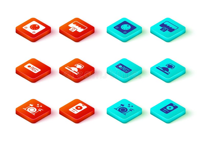 Set Drums, Music Player, Record Button, DJ Playing Music, Wave ...