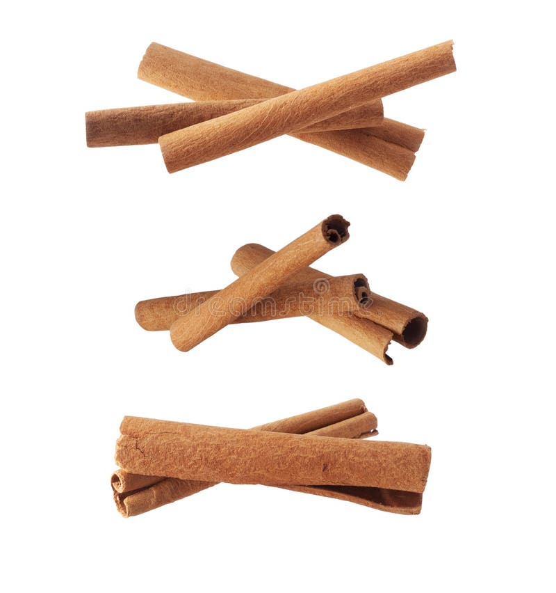 Set of Dry Sticks of Cinnamon Close Up Isolated on a White Background ...