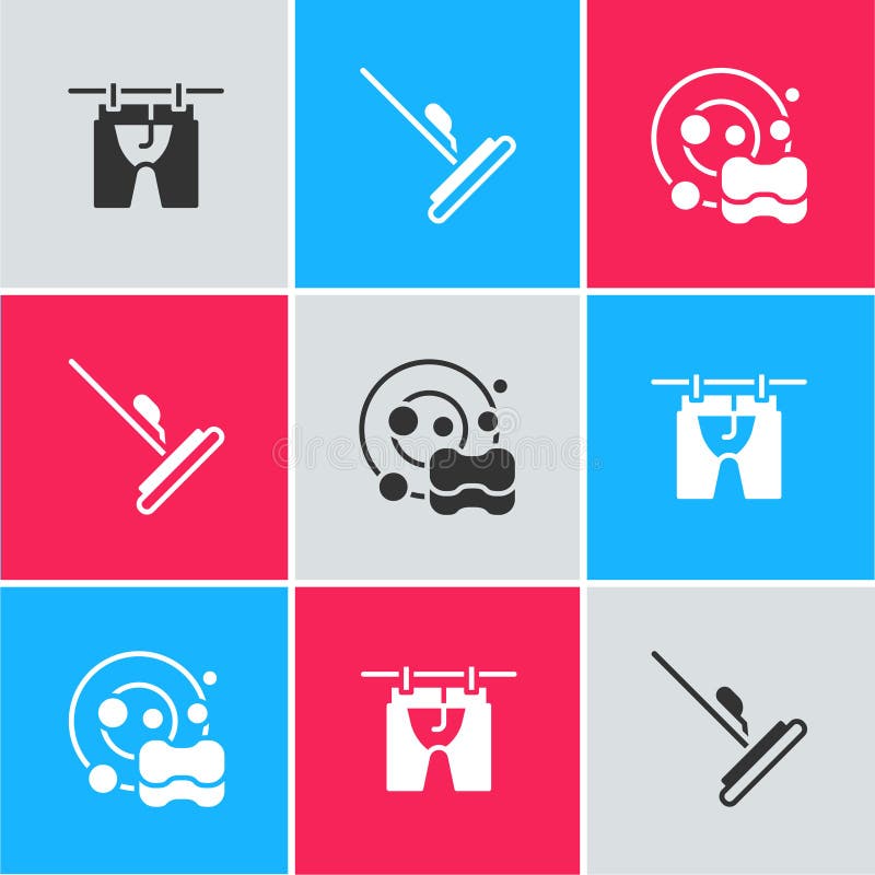 Set Drying Clothes, Mop and Washing Dishes Icon. Vector Stock Vector ...