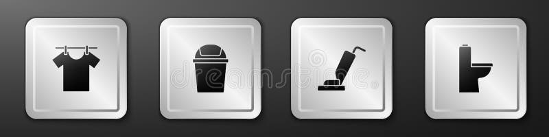Set Drying Clothes, Trash Can, Vacuum Cleaner and Toilet Bowl Icon ...