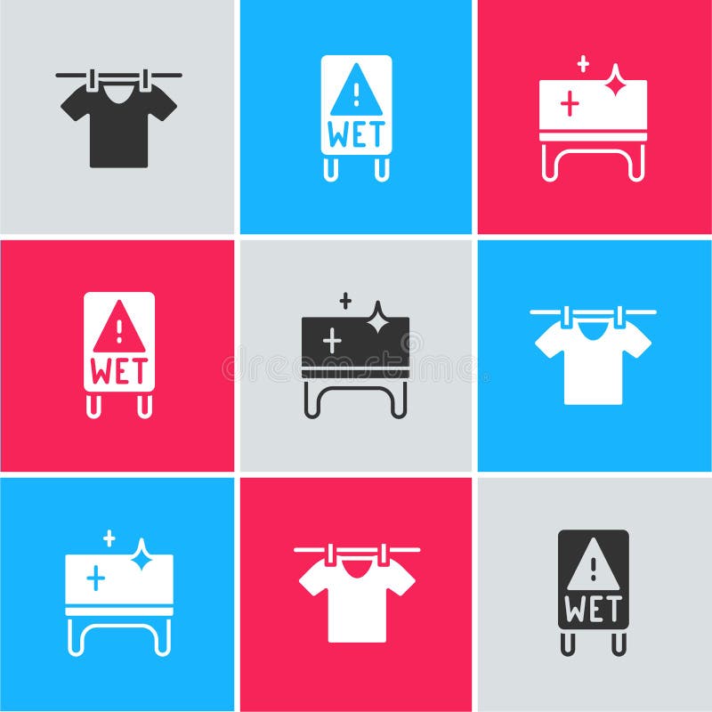 Set Drying Clothes, Wet Floor and Clean Table Icon. Vector Stock Vector ...