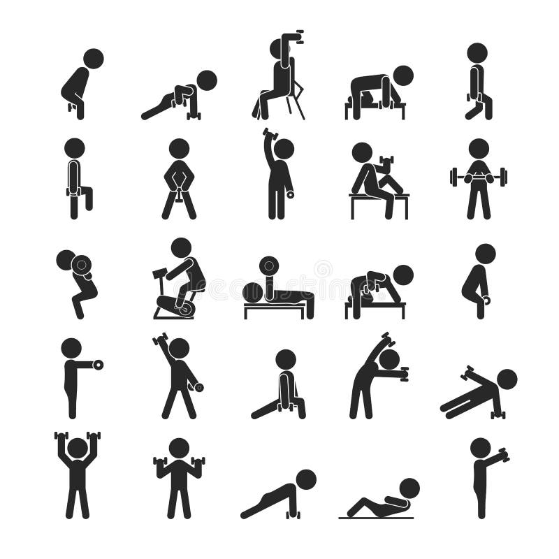Set of Dumbbell Exercises Character , Human Pictogram Icons Stock ...