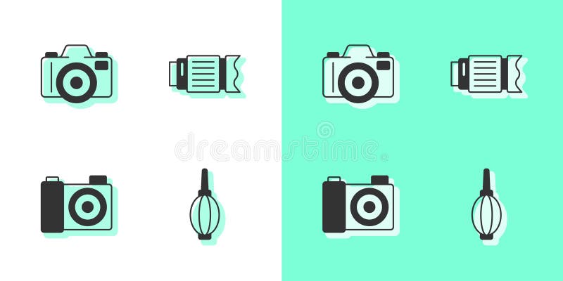 Set Dust Blower, Photo Camera, and Camera Photo Lens Icon. Vector Stock ...