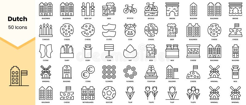 Set of Dutch Icons. Simple Line Art Style Icons Pack Stock Vector ...