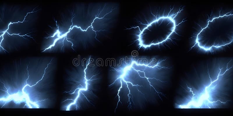Set of 6 Dynamic Blue Lightning Bolts Stock Vector - Illustration of ...
