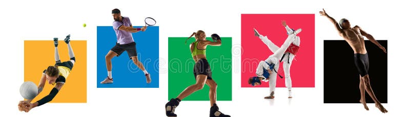 Set. Dynamic Collage with Active Young People, Athletes of Various ...