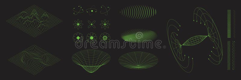 Set of Dynamic Green Geometric Wireframe Structures, Force Field ...