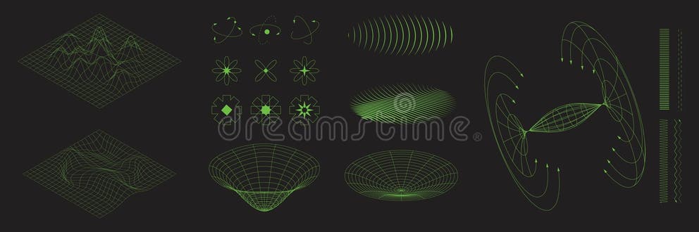 Set of Dynamic Green Geometric Wireframe Structures, Force Field ...