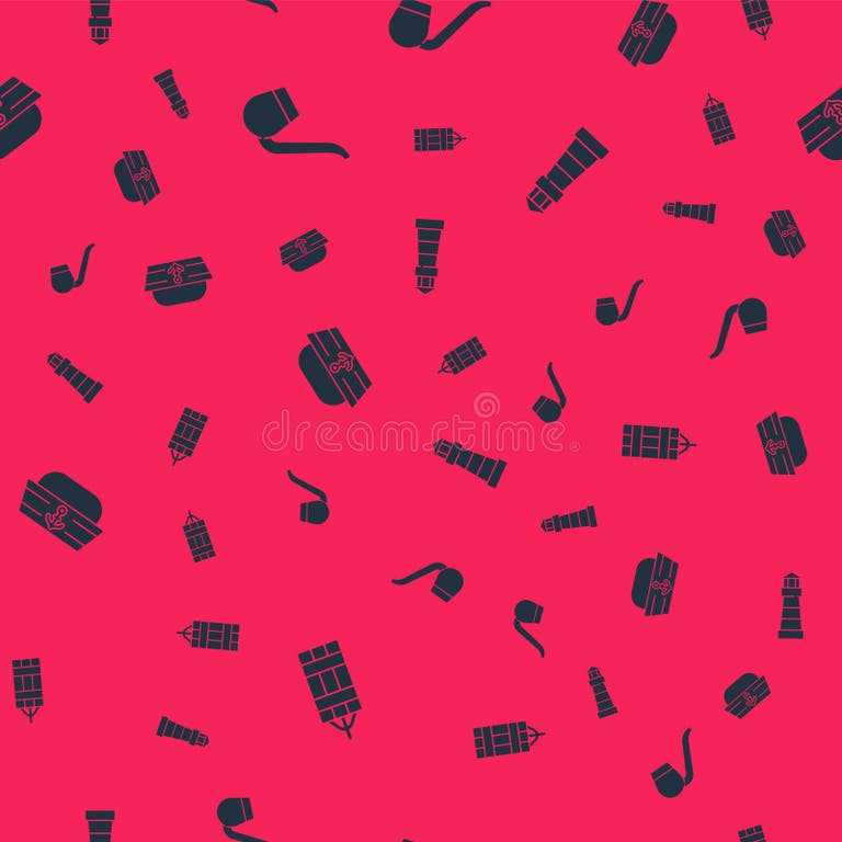 Set Dynamite Bomb, Smoking Pipe, Sailor Hat and Lighthouse on Seamless ...