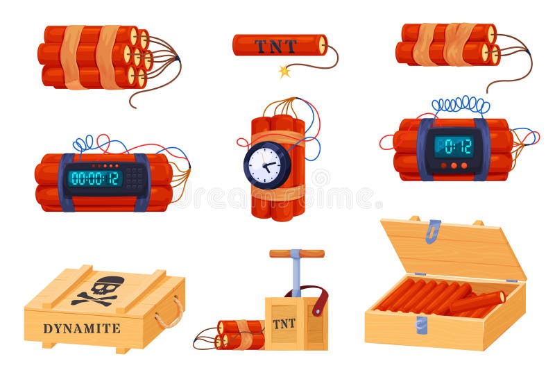 Set of Dynamite and Explosives with Burning Wick and Timers. Dangerous ... Set of Dynamite and Explosives with Burning Wick and Timers. Dangerous ...